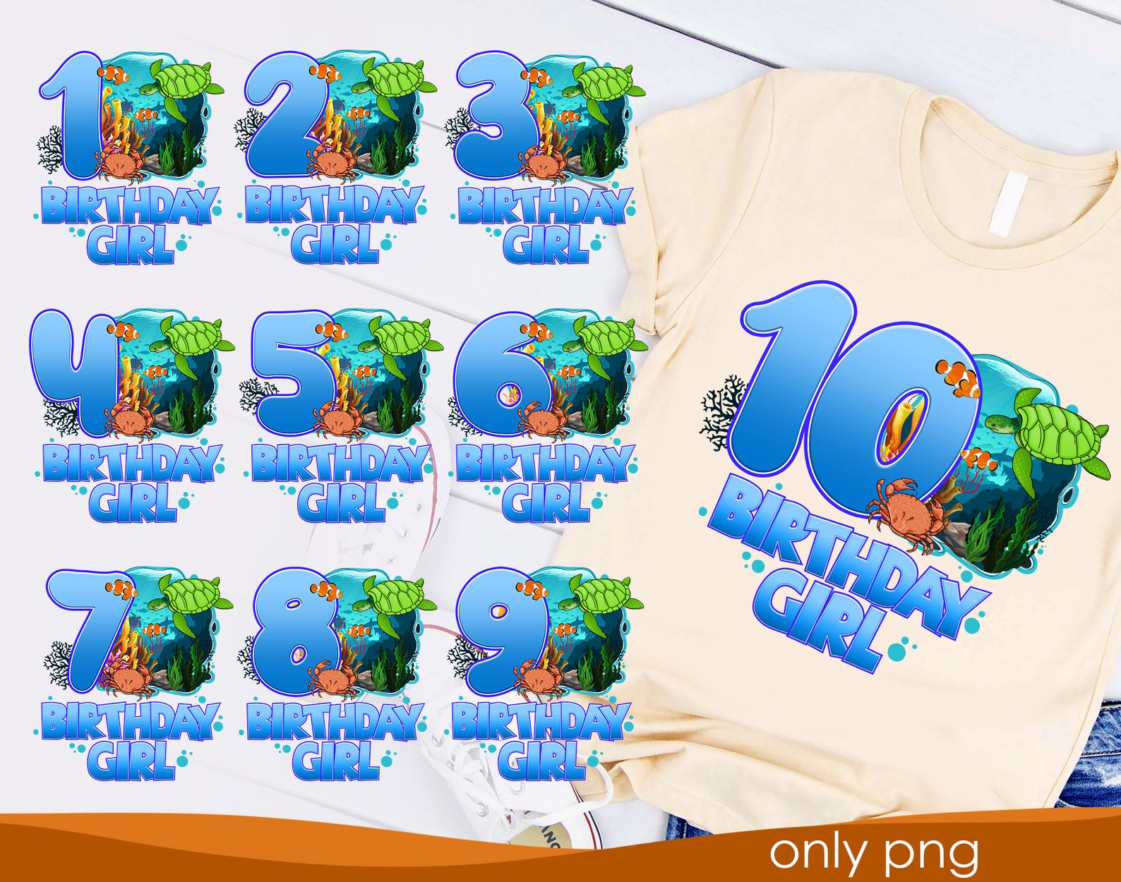 Sea Aquarium Birthday Girl Numbers Png, Ocean Sea Birthday Numbers Png ...