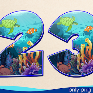 Sea Aquarium Birthday Numbers Png, Ocean Sea Numbers Png, Birthday ...
