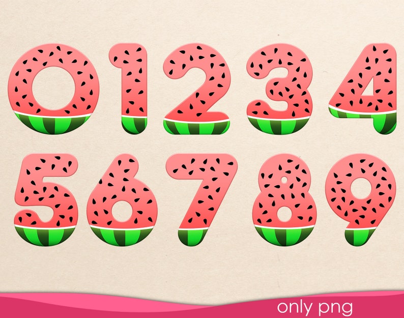 Watermelon Numbers Png, Summer Numbers Png, Birthday Watermelon Numbers ...