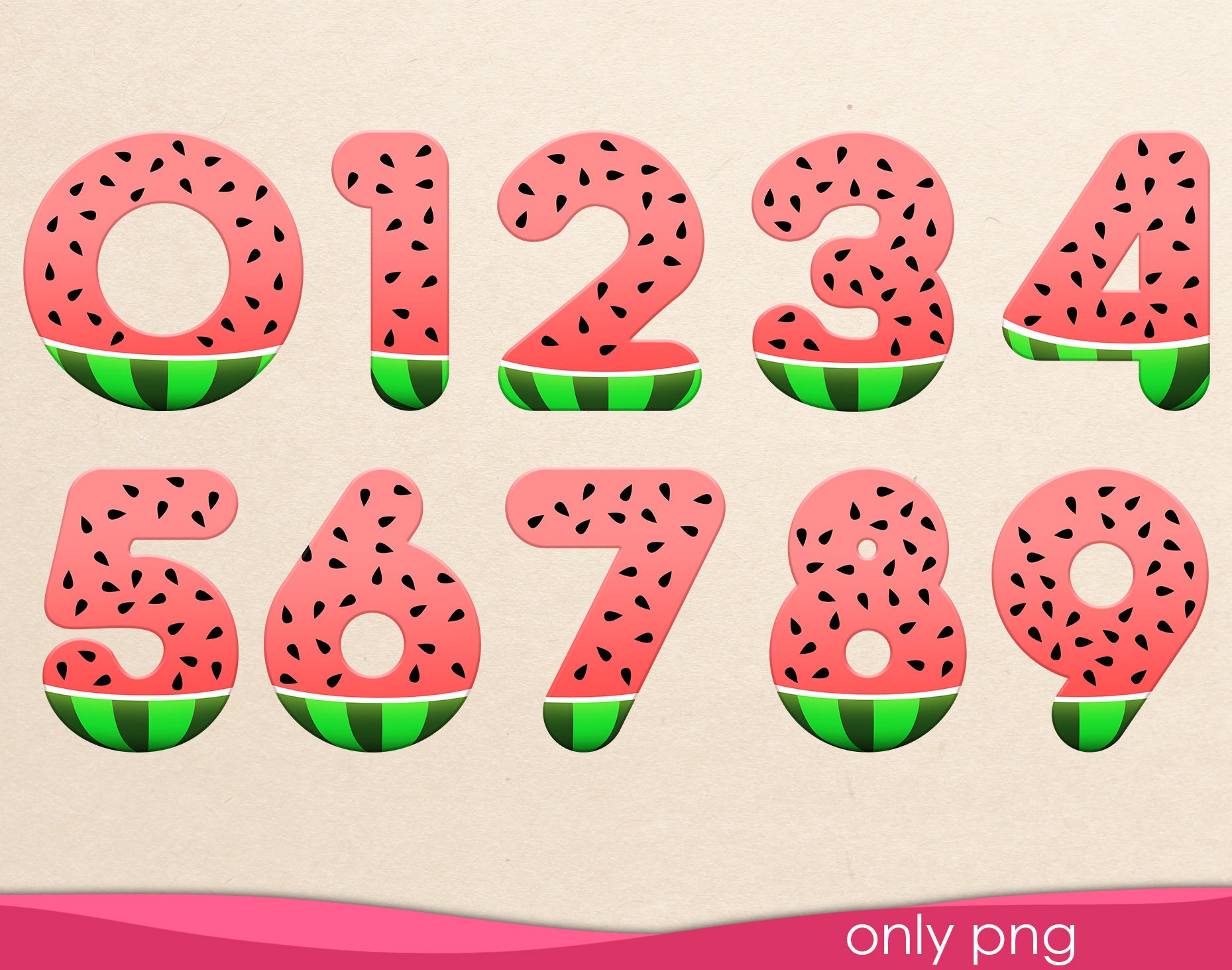 Watermelon Numbers Png, Summer Numbers Png, Birthday Watermelon Numbers ...