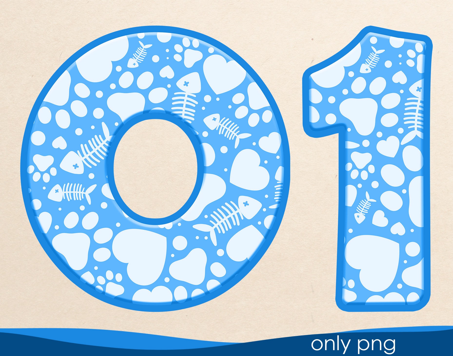 Birthday Numbers Png, Paw Numbers Png, Blue Numbers Png, Digital ...