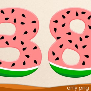 Watermelon Numbers Png, Summer Numbers Png, Birthday Watermelon Numbers ...
