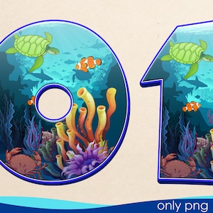Sea Aquarium Birthday Numbers Png, Ocean Sea Numbers Png, Birthday ...