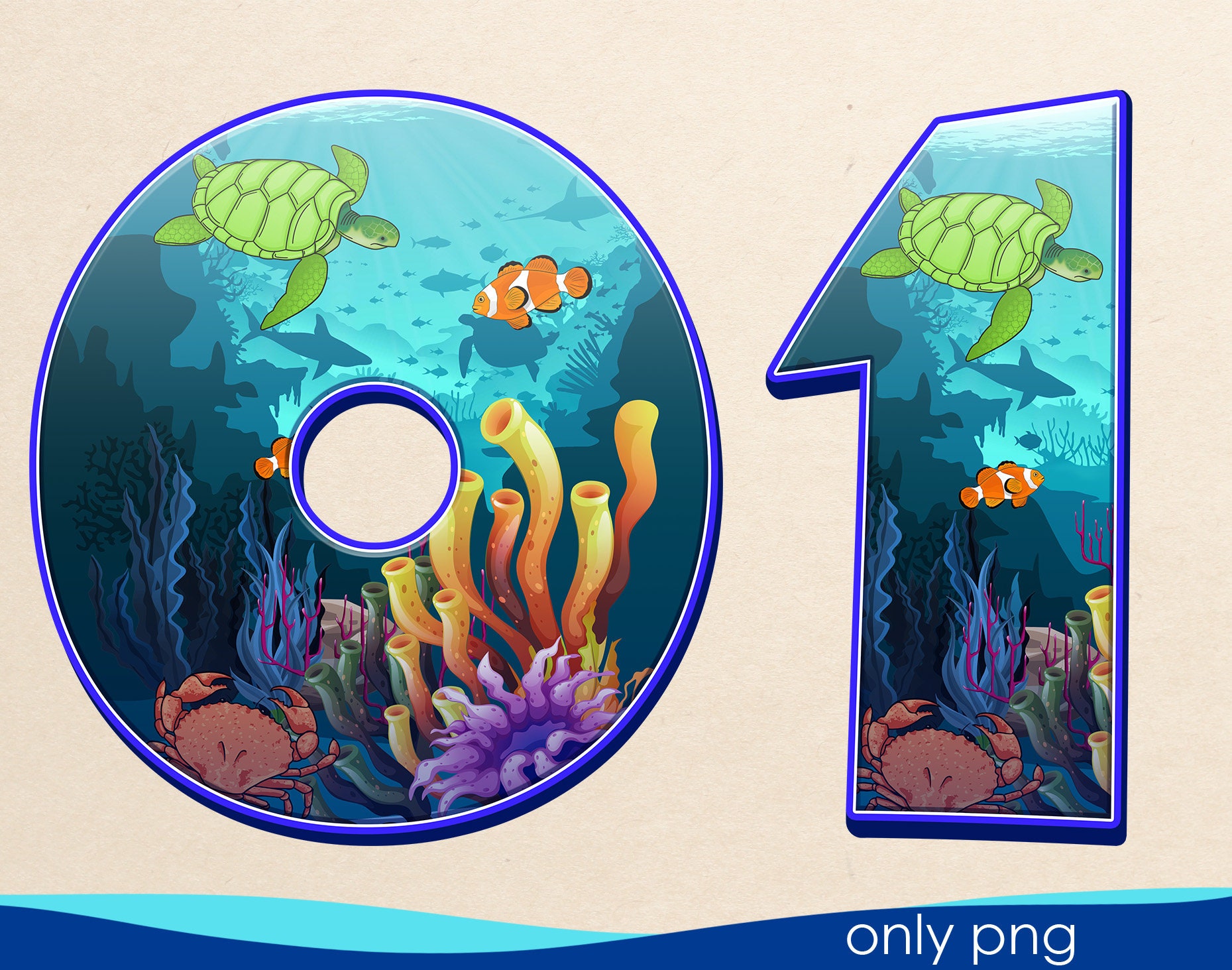 Sea Aquarium Birthday Numbers Png, Ocean Sea Numbers Png, Birthday ...