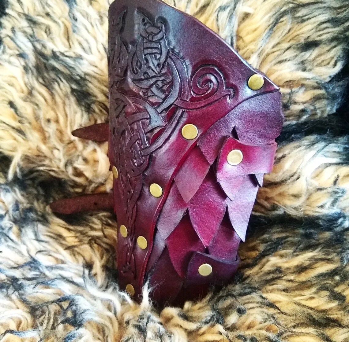 Viking Engraved Leather Vambrace/bracer for Larping and - Etsy
