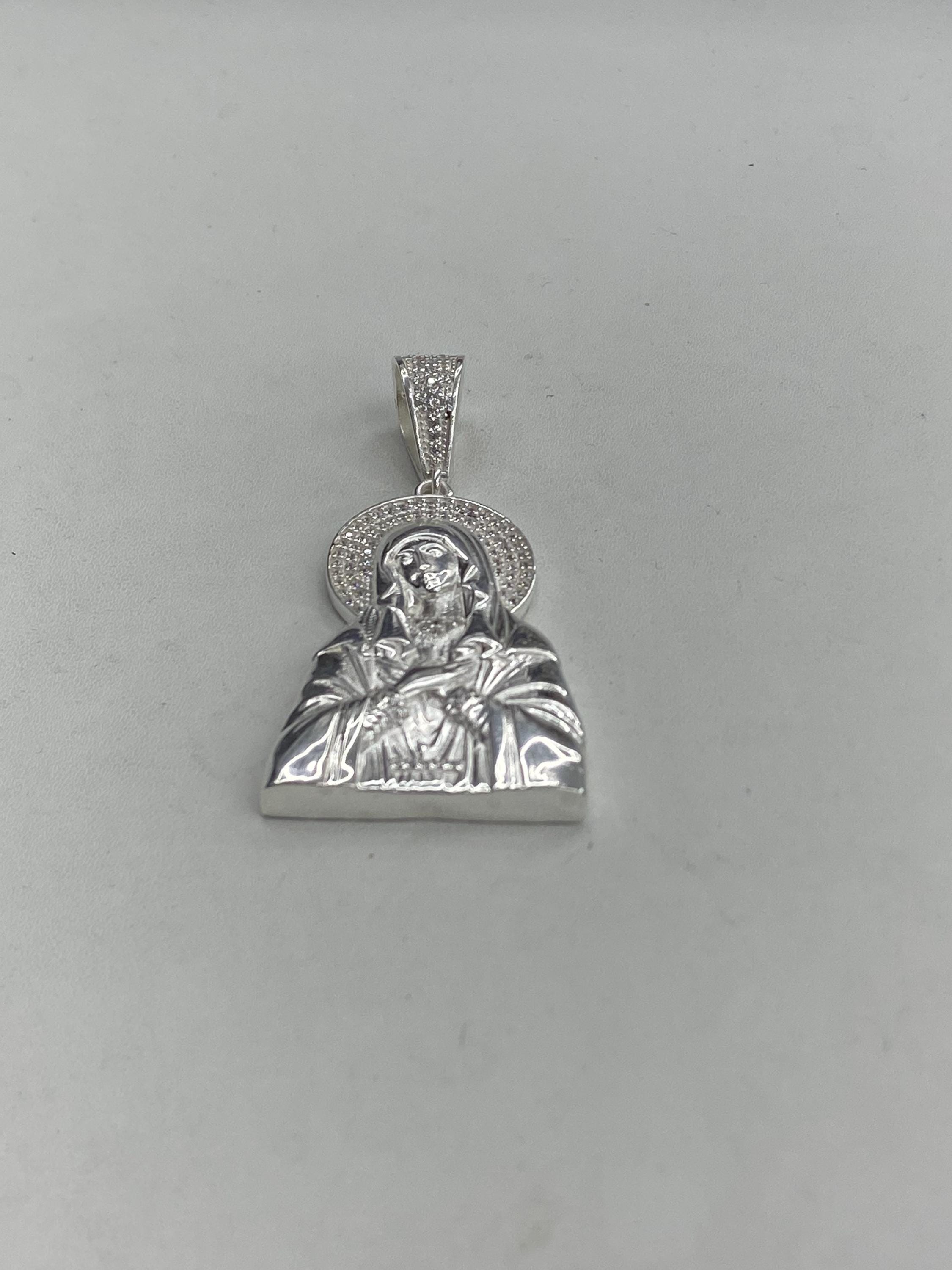 925 Sterling Silver Large Virgin Mary Pendant Necklace With CZ - Etsy