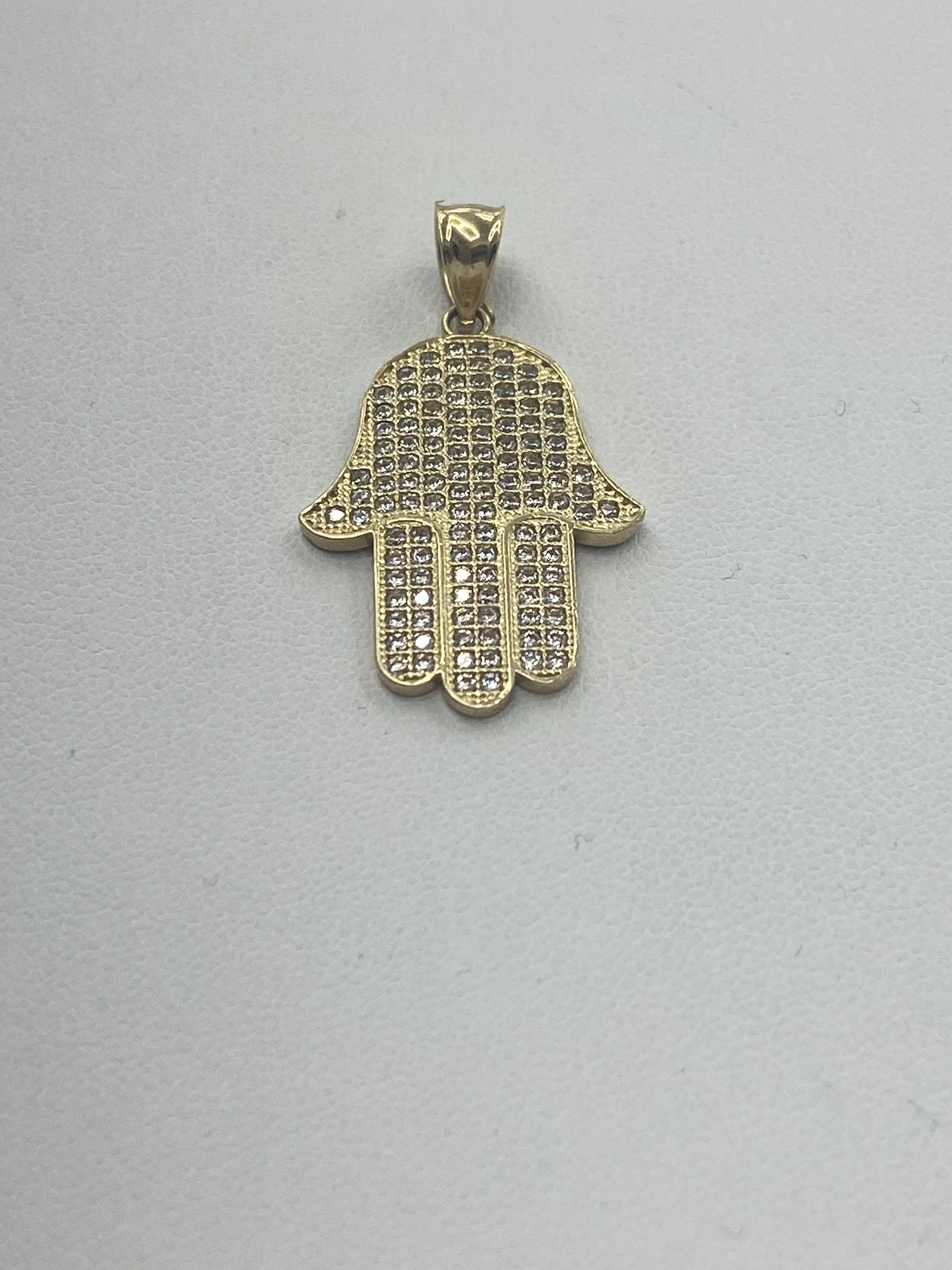 10k Yellow Gold Fatima Hand Pendant With CZ - Etsy