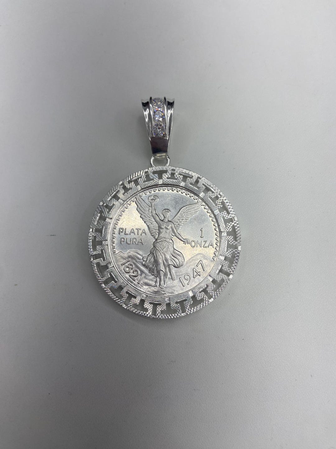 925 Sterling Silver Mexican Silver Coin and Coin Bezel Pendant With CZ ...