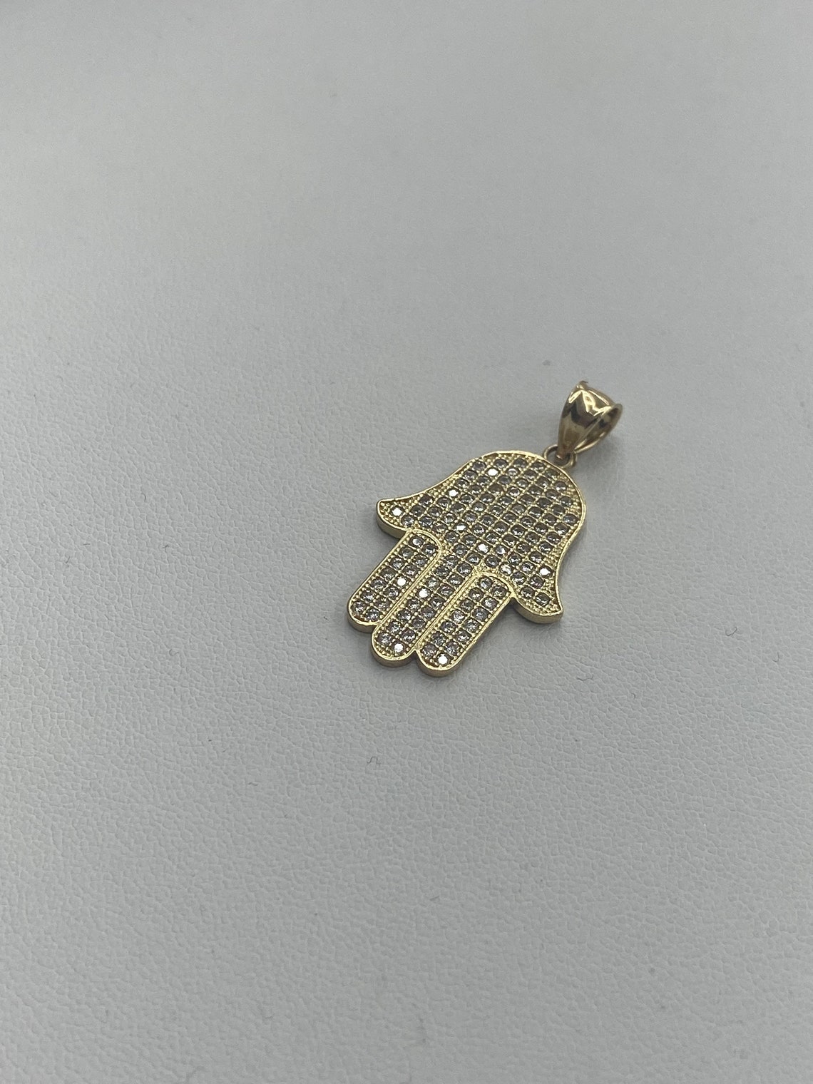 10k Yellow Gold Fatima Hand Pendant With CZ - Etsy