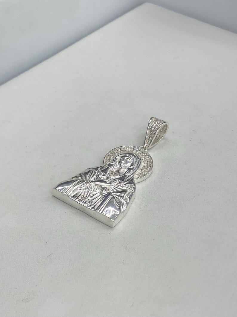 925 Sterling Silver Large Virgin Mary Pendant Necklace With CZ - Etsy