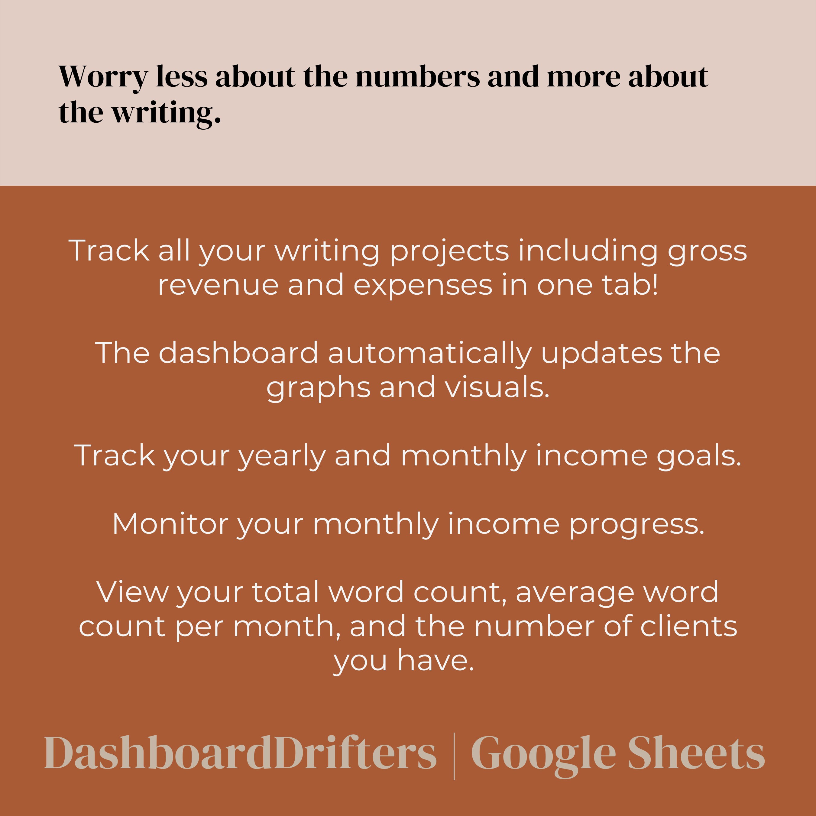 Freelance Writing Dashboard & Tracker - Google Sheets - Etsy