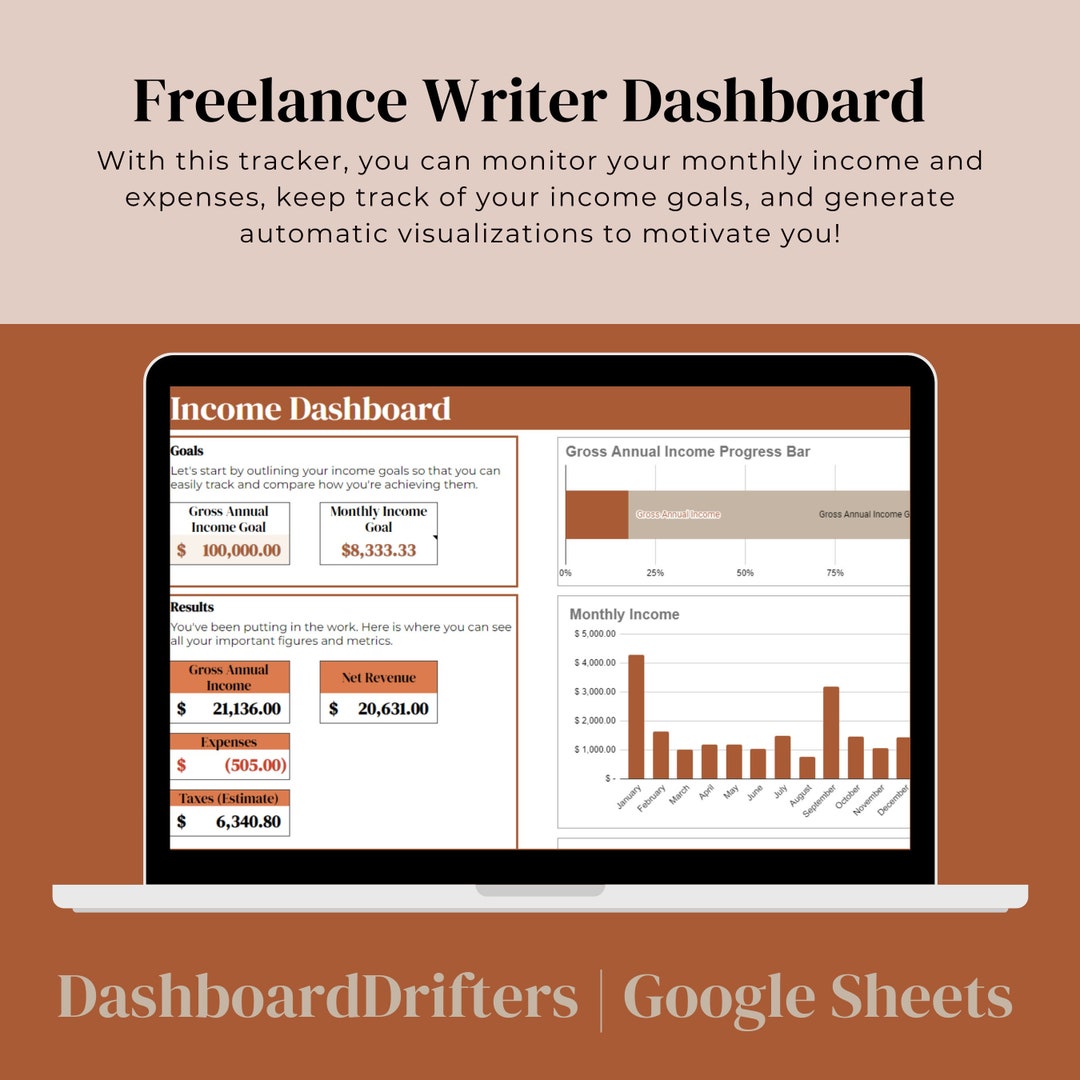 Freelance Writing Dashboard & Tracker - Google Sheets - Etsy