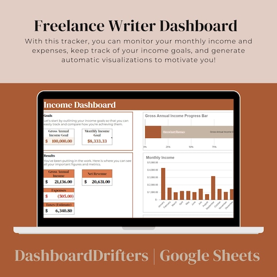 Freelance Writing Dashboard & Tracker Google Sheets | Etsy