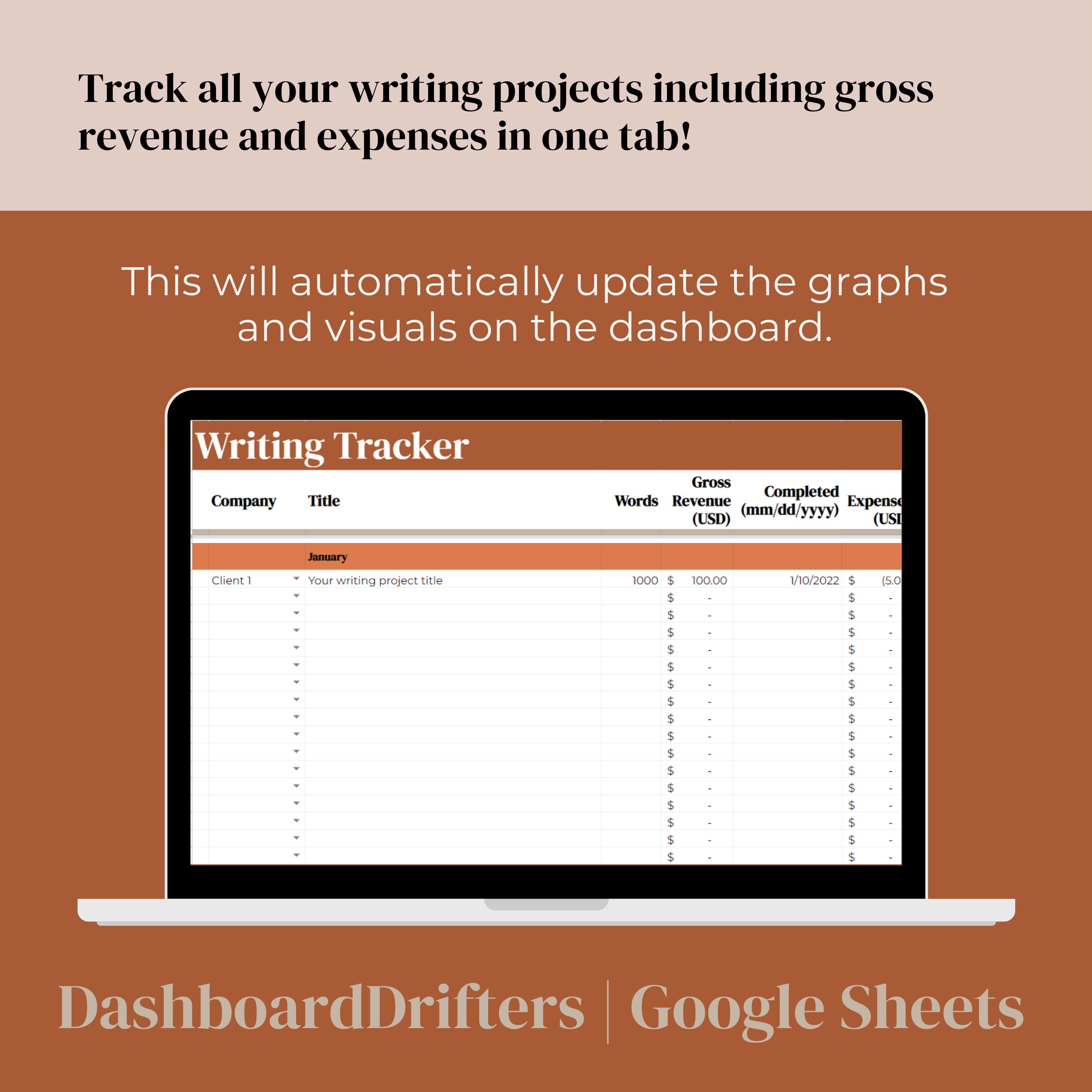 Freelance Writing Dashboard & Tracker - Google Sheets - Etsy