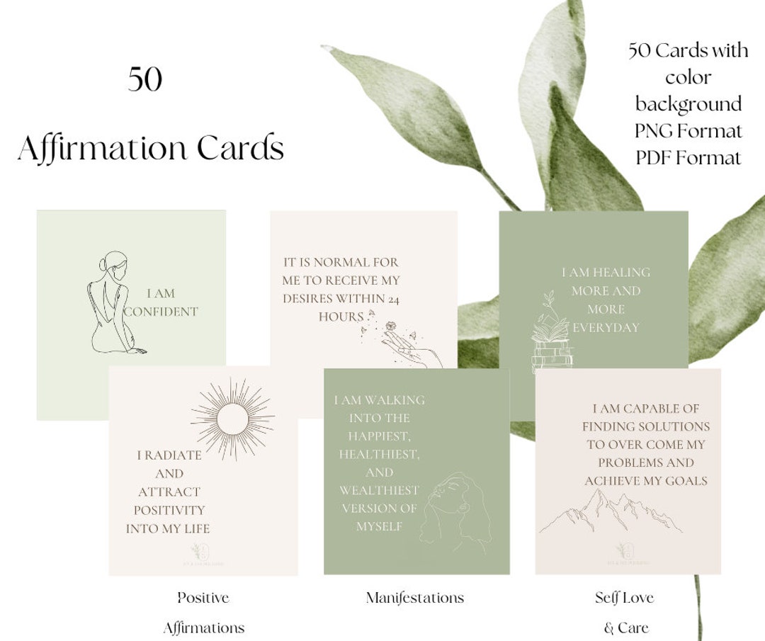 50 Self Love Affirmation Cards: Printable Mindfulness (digital Download ...