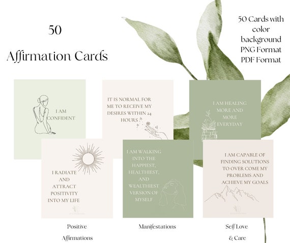 50 Affirmation Cards Digital Self Love Affirmations - Etsy