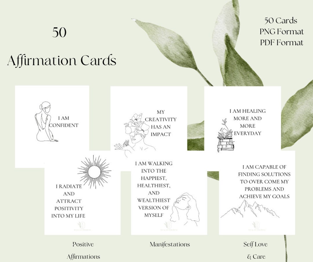 50 Affirmation Cards B&W Digital Self Love Affirmations - Etsy