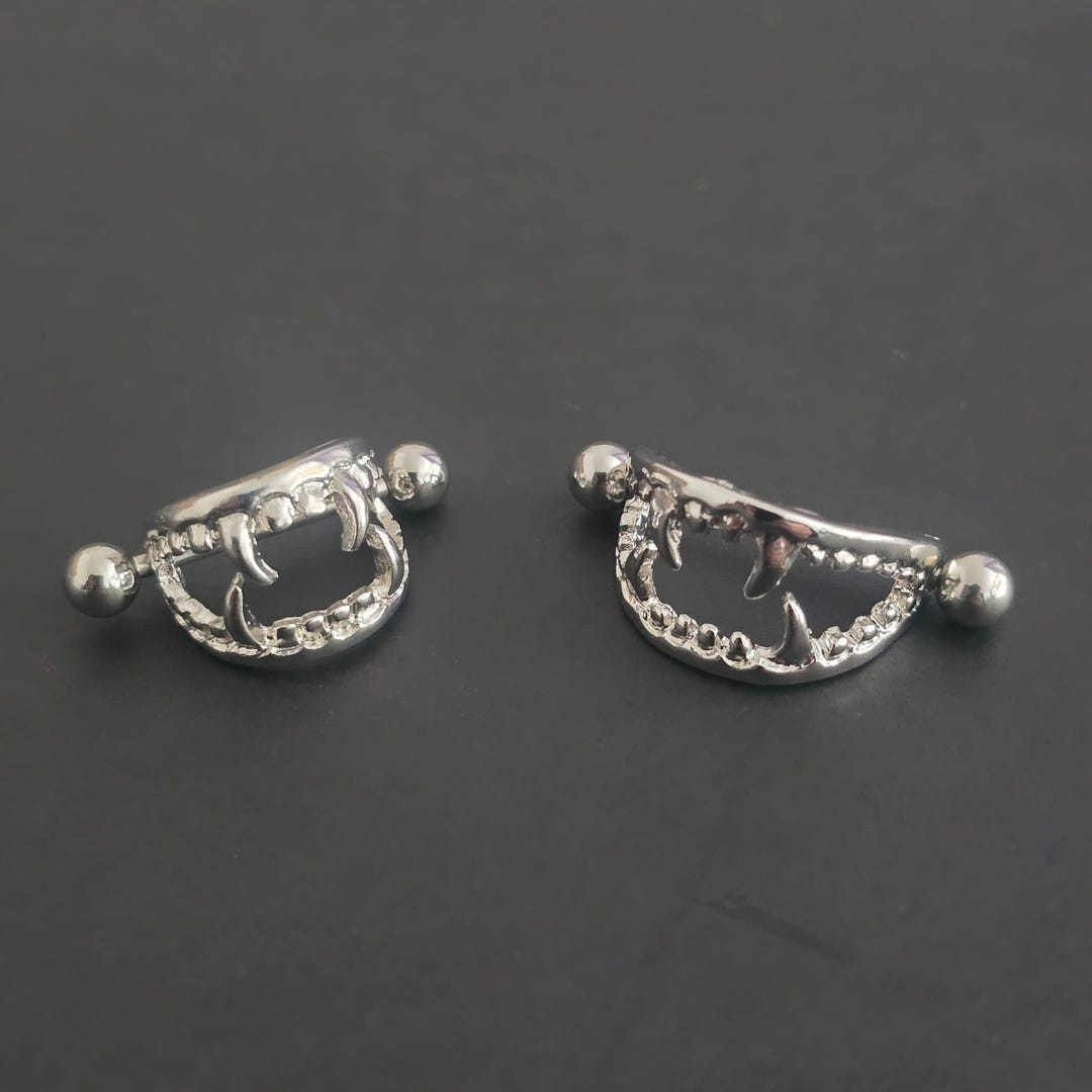 Vampire Fangs Nipple Shield Body Piercing - 14 Gauge Biting Vampire ...