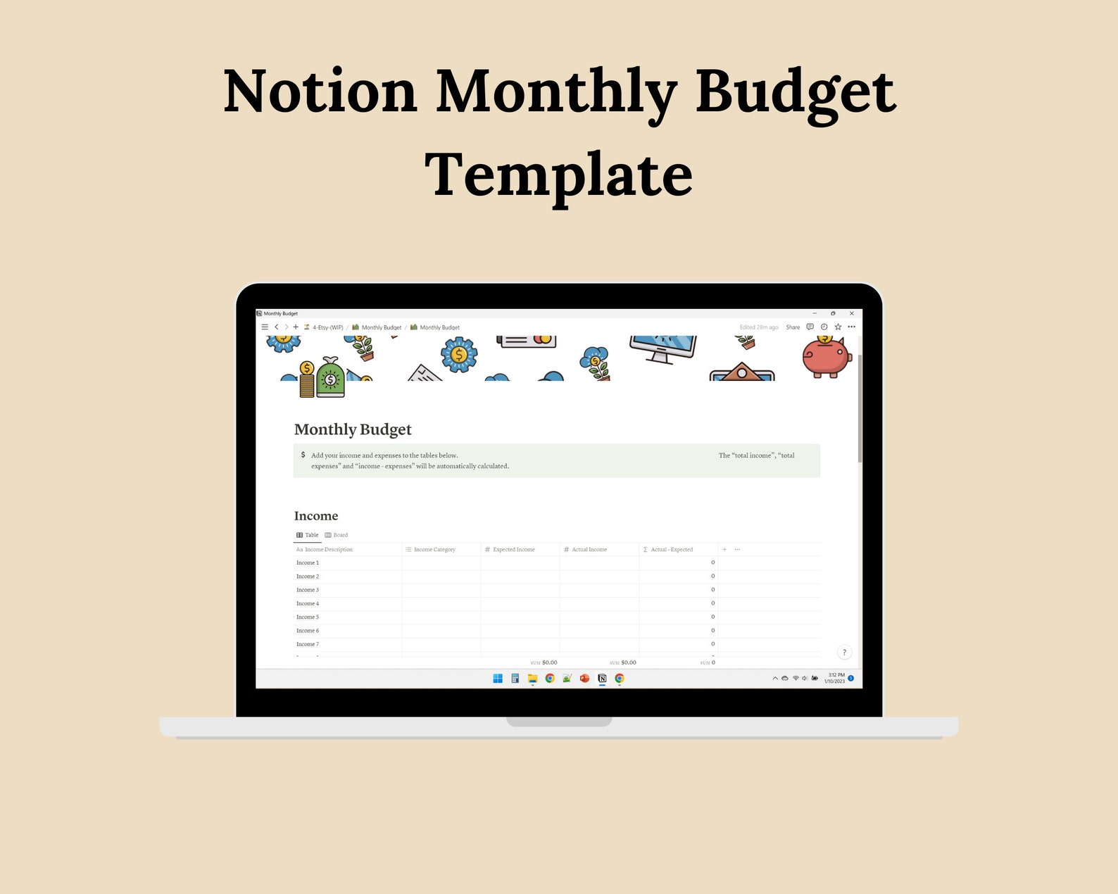 Monthly Budget Template For Notion Etsy