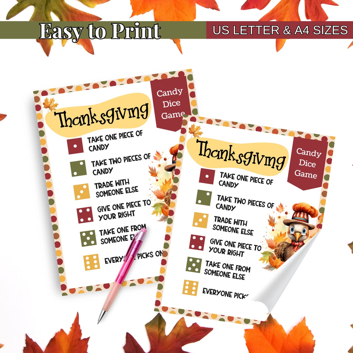 Thanksgiving Candy Dice Game - Thanksgiving Games, Dice Game, Family ...