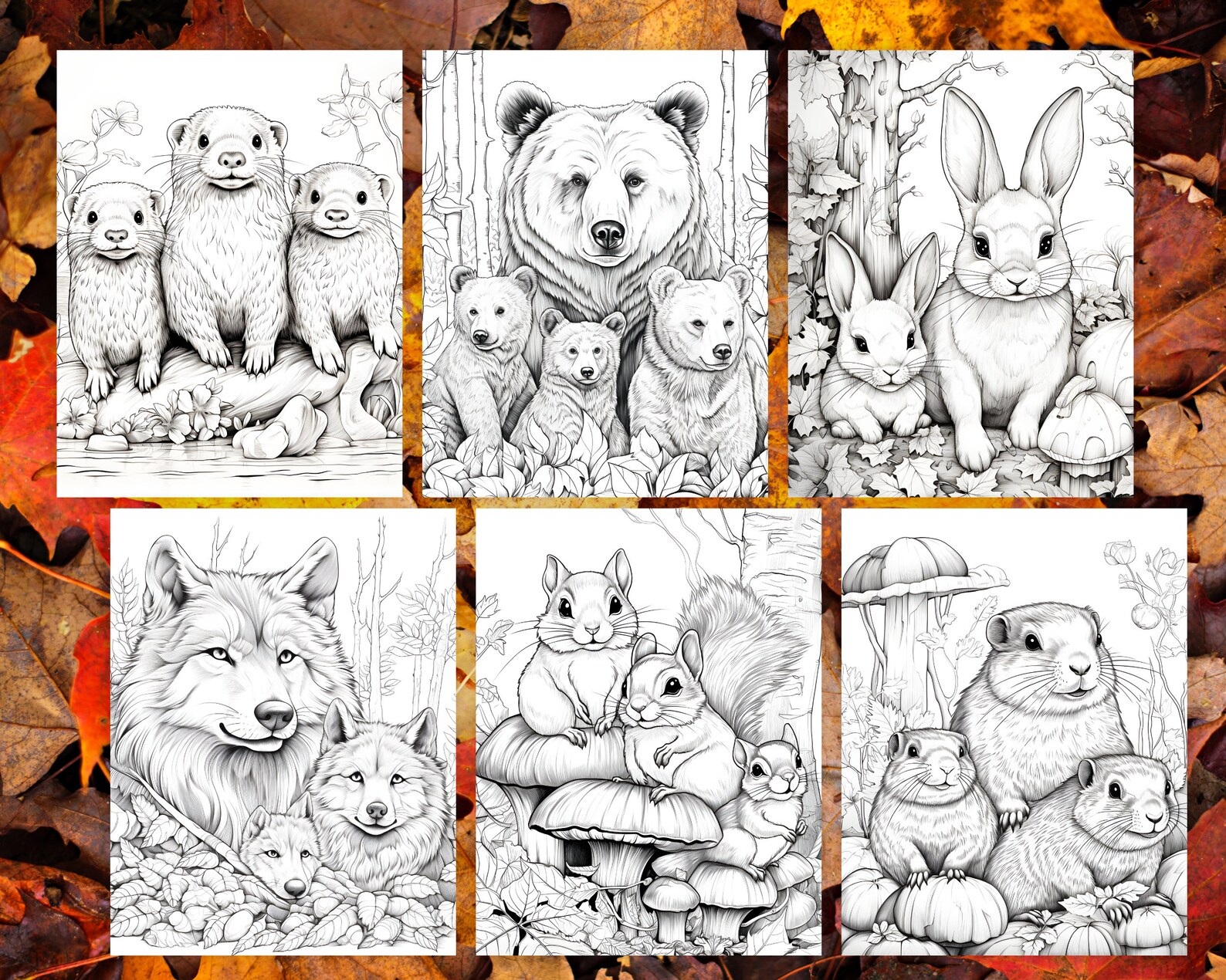 Woodland Animals Coloring Pages - Fall Coloring Pages, Grayscale ...