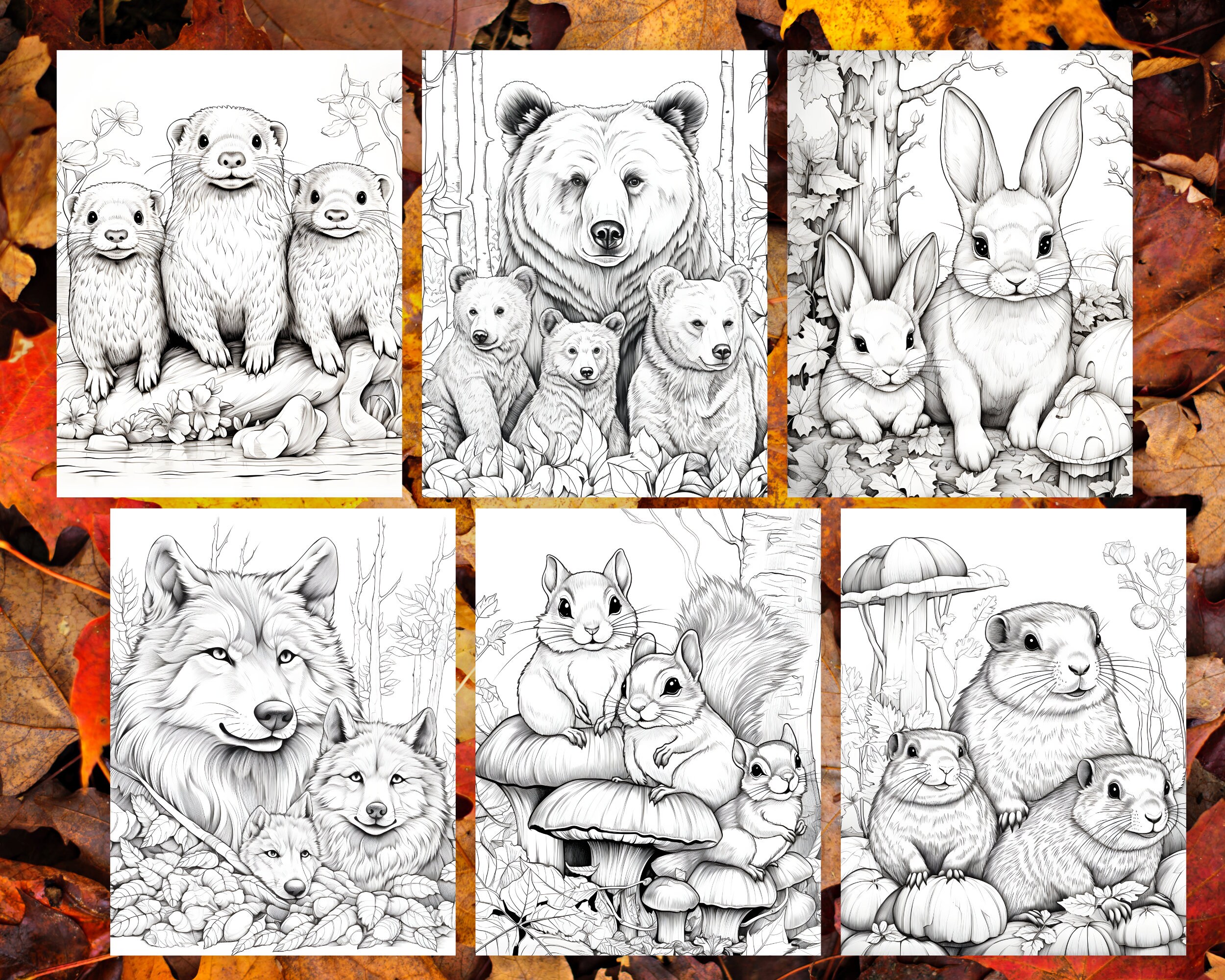 Woodland Animals Coloring Pages - Fall Coloring Pages, Grayscale ...