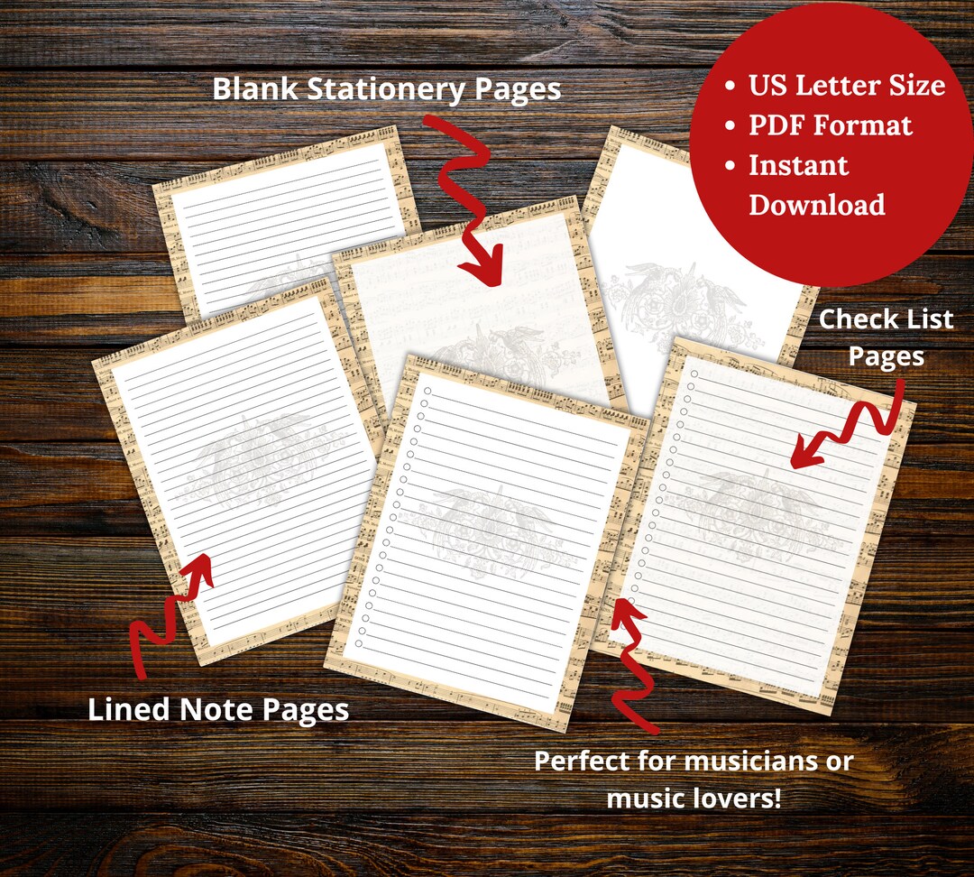 Sheet Music Note & Stationery Set, Printable Stationery, Printable ...