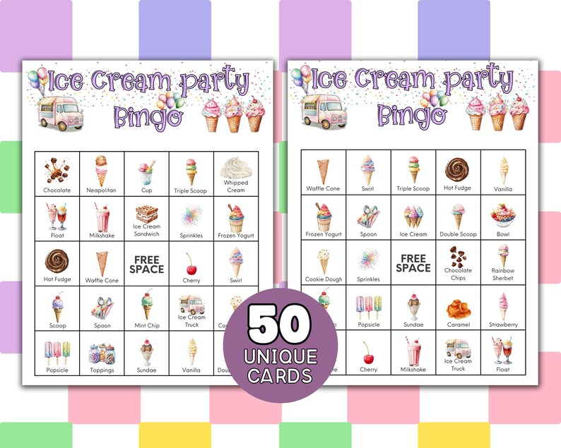 Ice Cream Party Printable Bingo Game, Class Party Games, Birthday Bingo ...