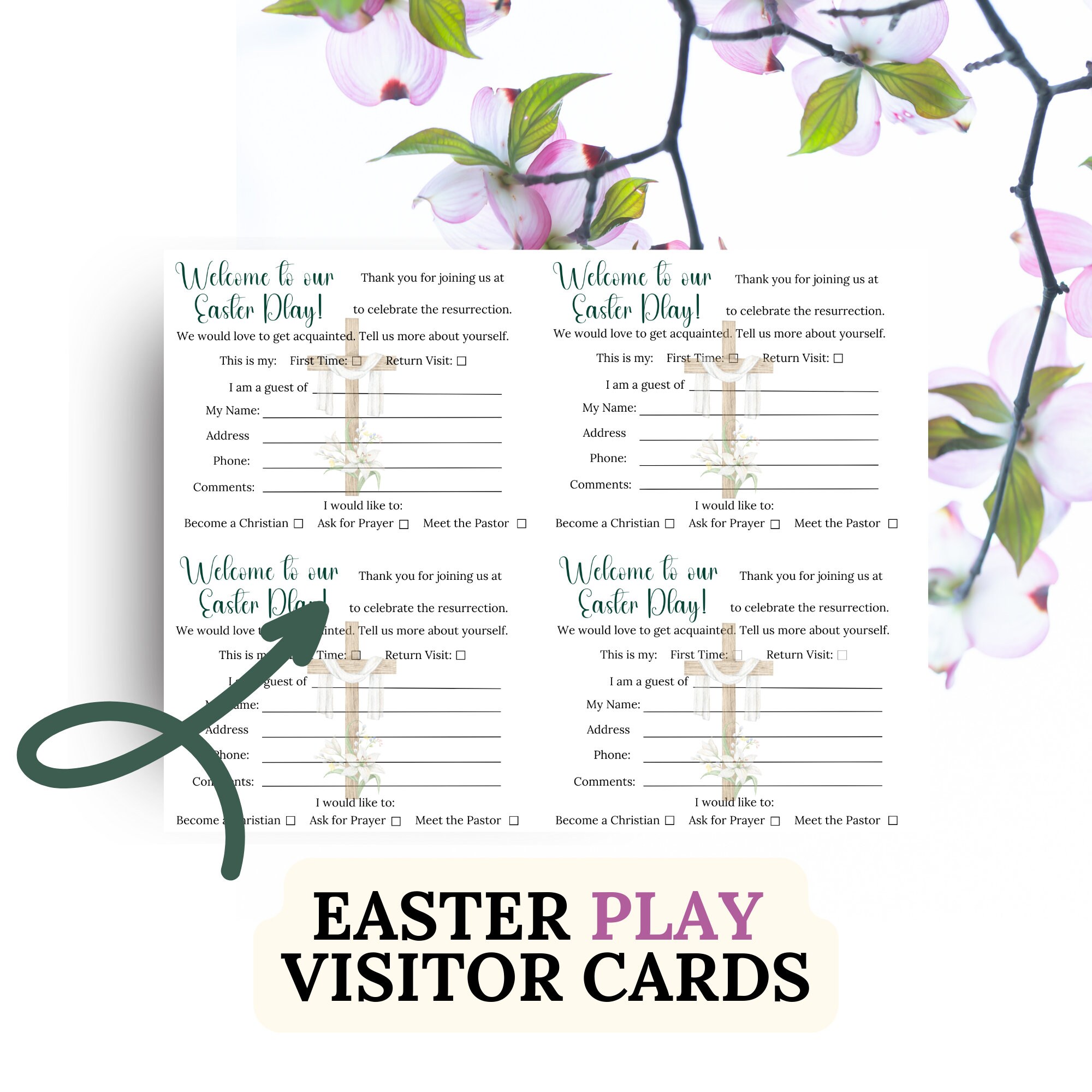 Editable Easter Play & Easter Service Visitor Cards - Church Visitor ...