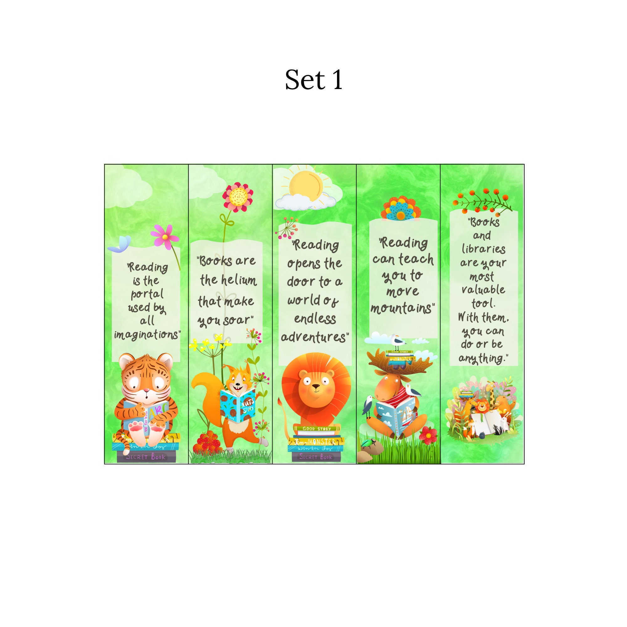 Literary Animals Bookmarks, Printable Bookmarks, Watercolor Bookmarks ...