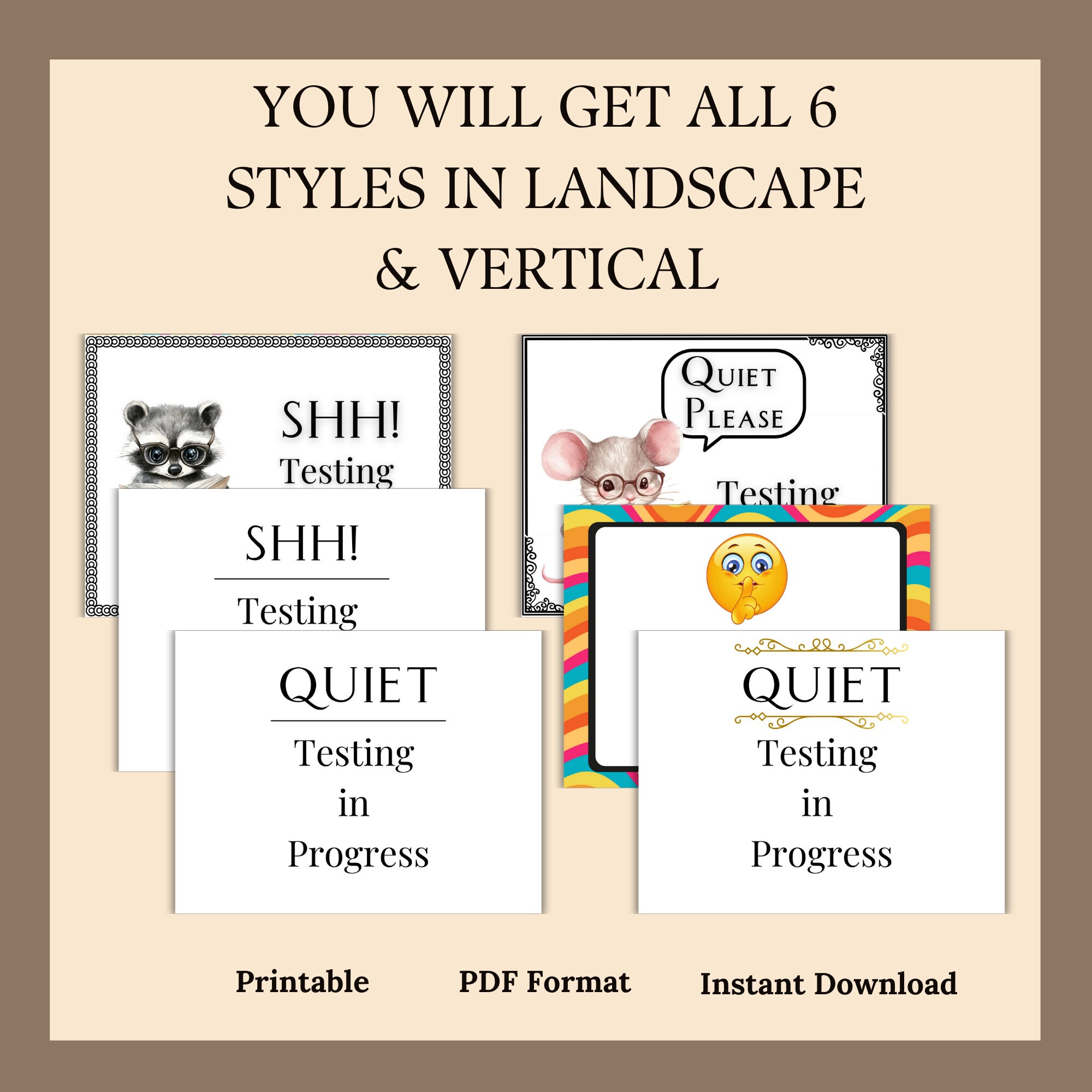 Set of 6 Printable Testing in Progress Basic Signs - Teacher Signs, ACT ...