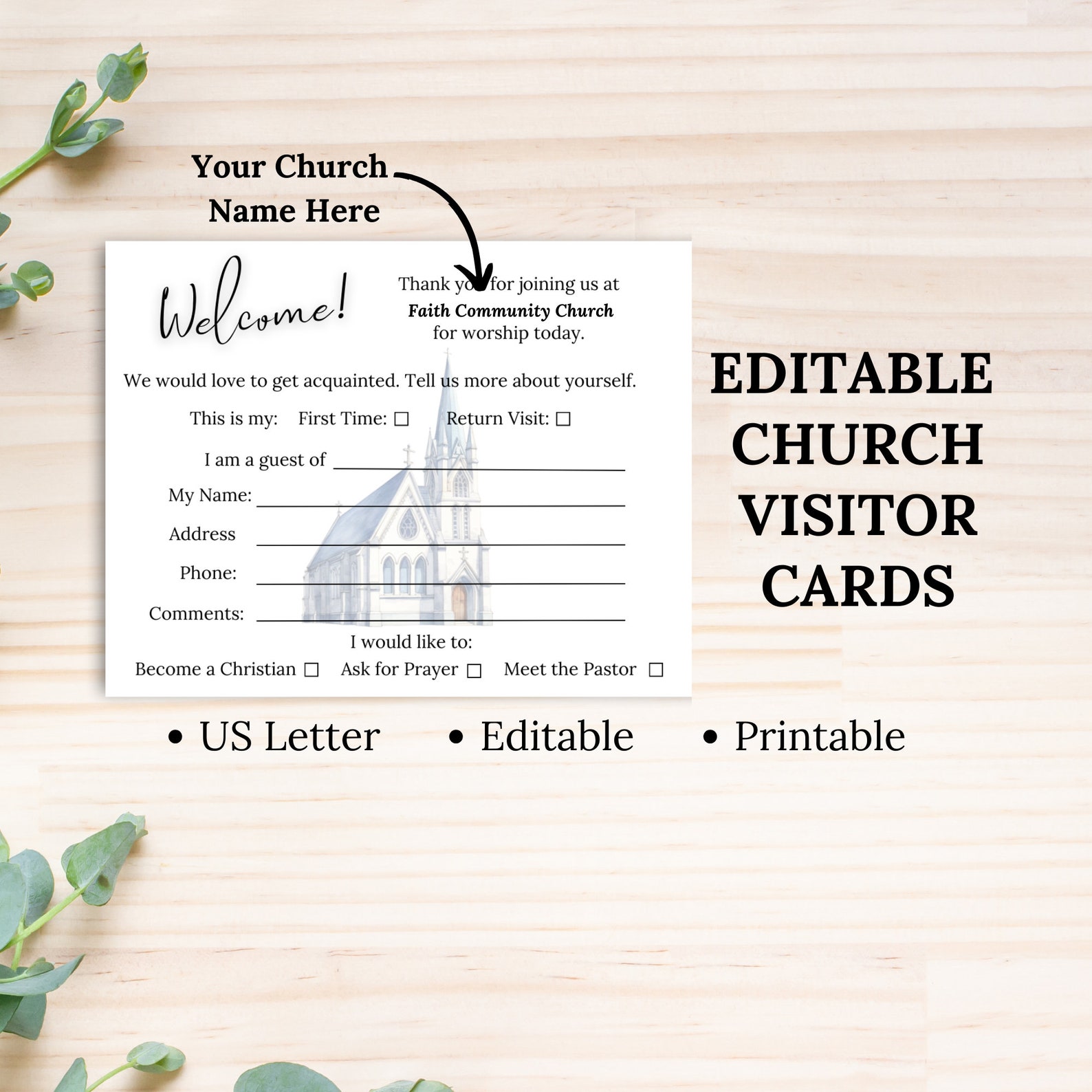 Editable Church Visitor Cards - Church Visitor Cards, Church Welcome ...
