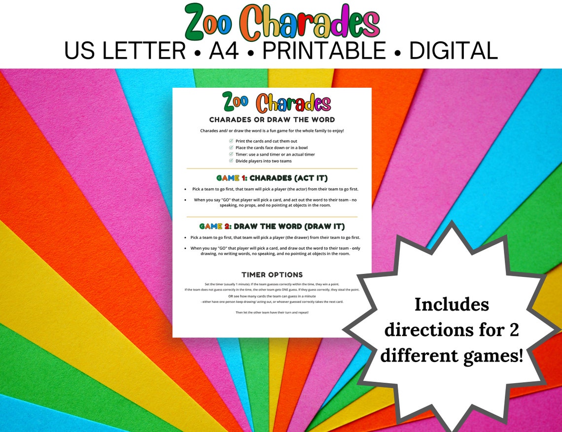 Zoo Charades - Family Games, Sunday School Games, Toddler Games, Games ...