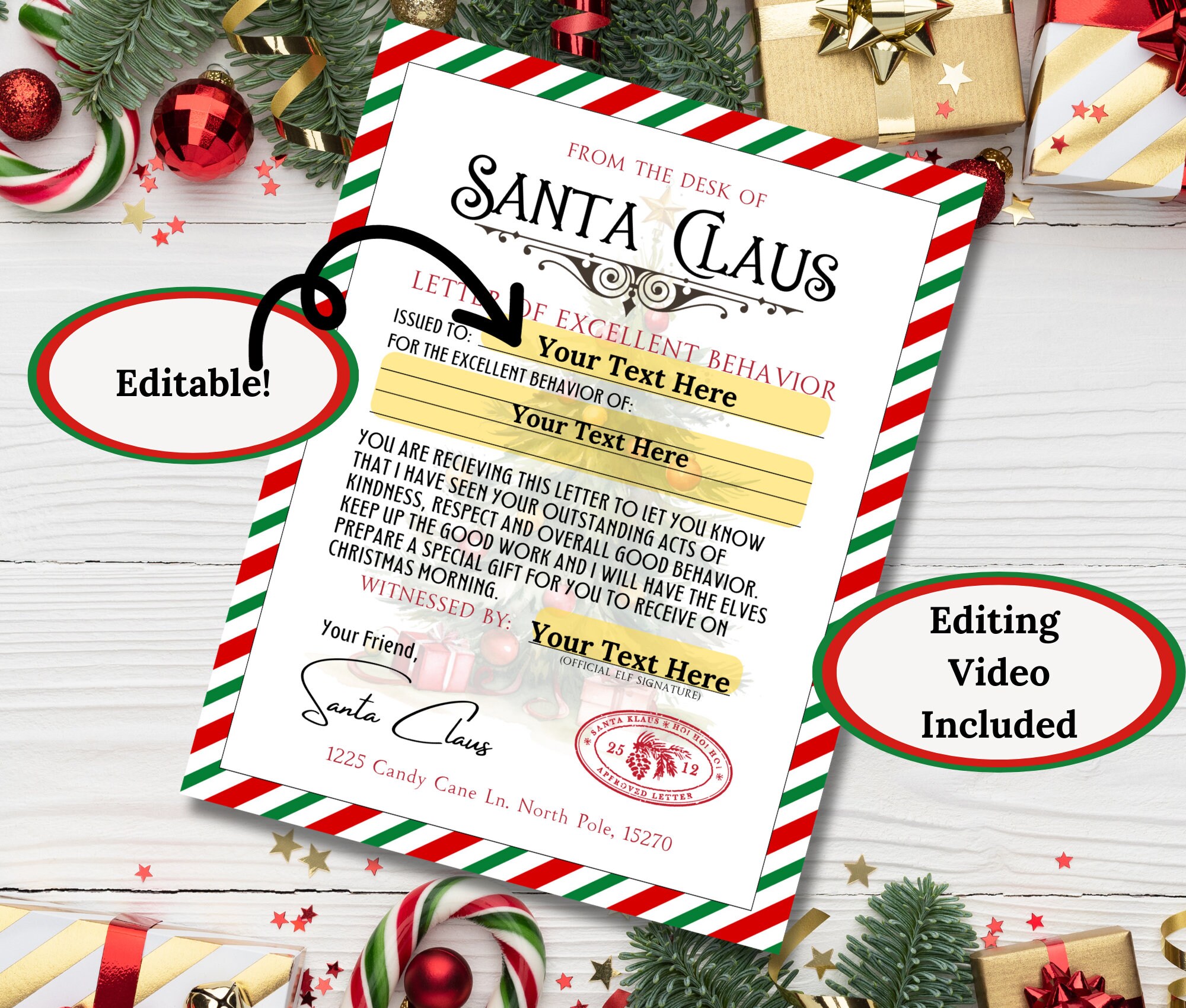 Editable Santa Warning Letter & Letter of Excellent Behavior Naughty ...
