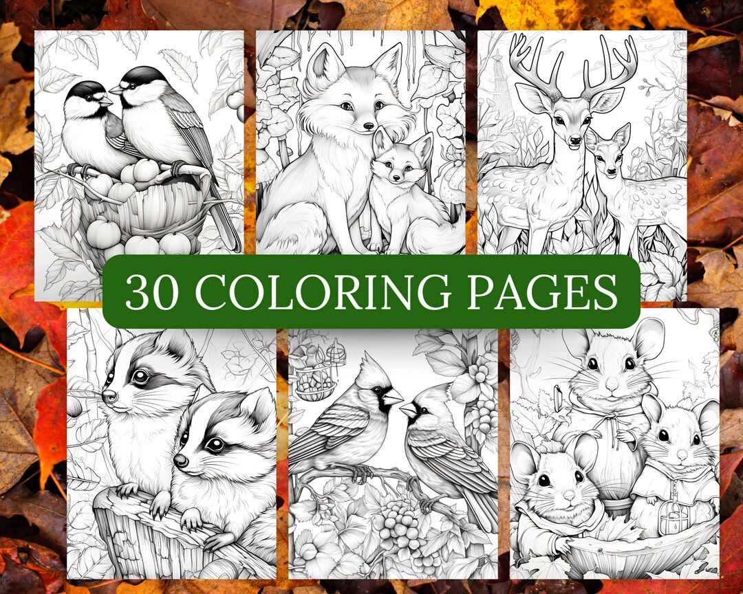 Woodland Animals Coloring Pages - Fall Coloring Pages, Grayscale ...