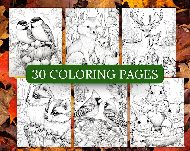 Woodland Animals Coloring Pages - Fall Coloring Pages, Grayscale ...