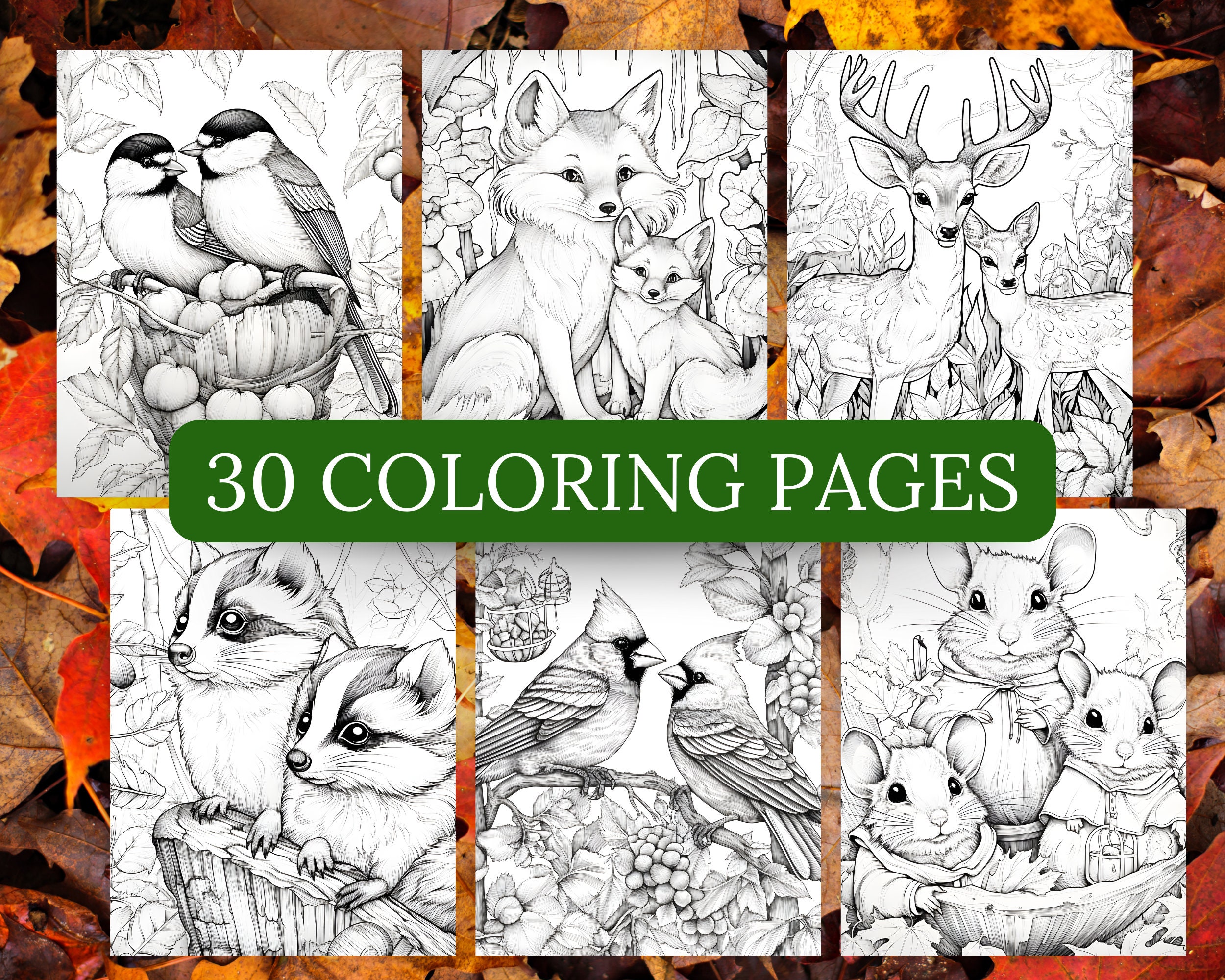 Woodland Animals Coloring Pages - Fall Coloring Pages, Grayscale ...
