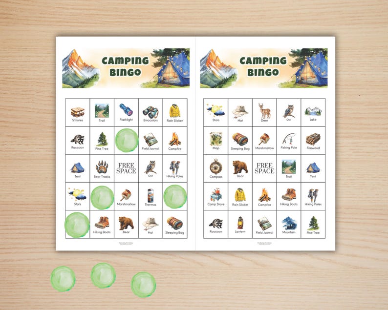 Camping Printable Bingo Game - Bingo Game for Kids, Summer Camp ...