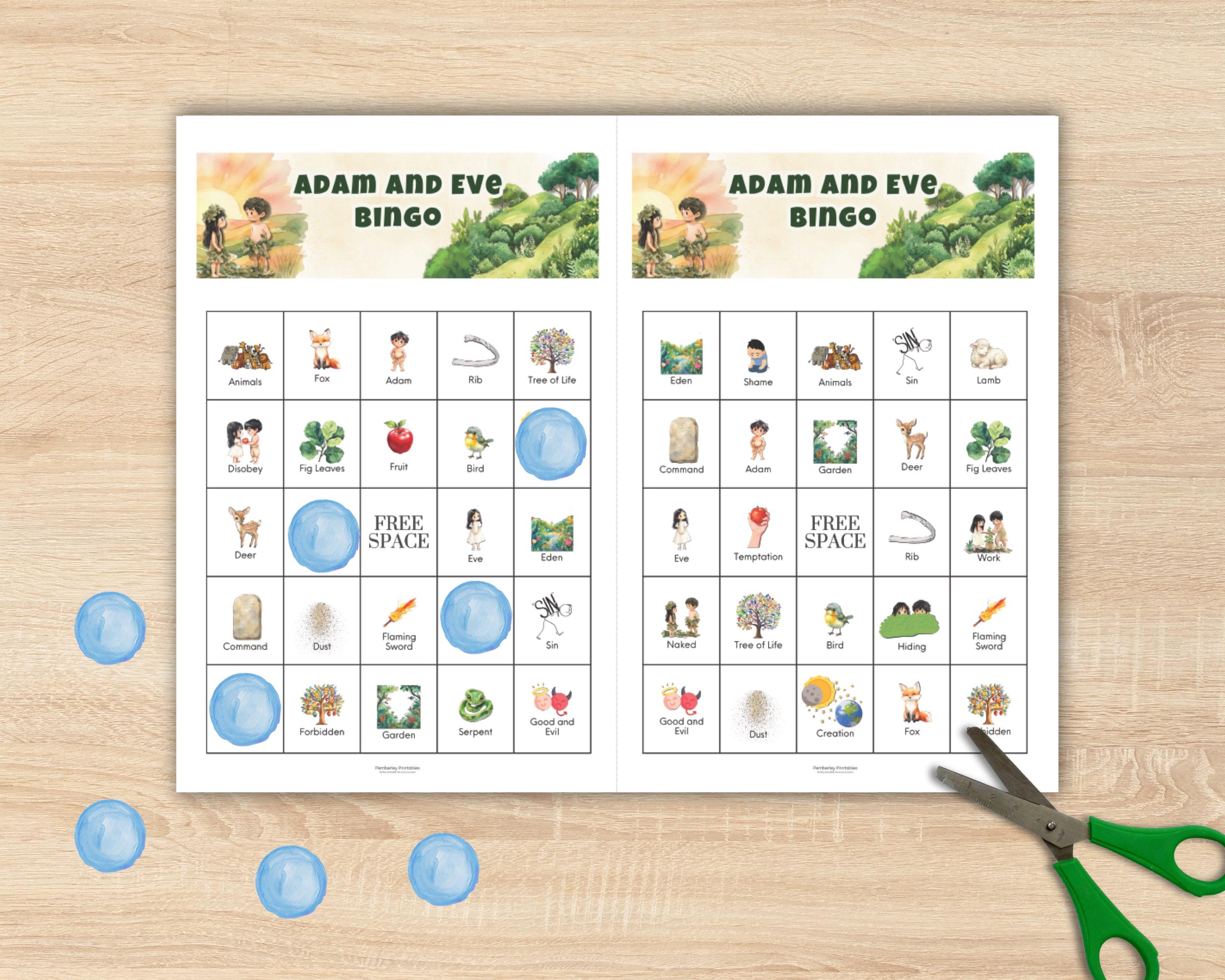 Adam and Eve Printable Bingo Game - Sunday School Game, Kids Church ...