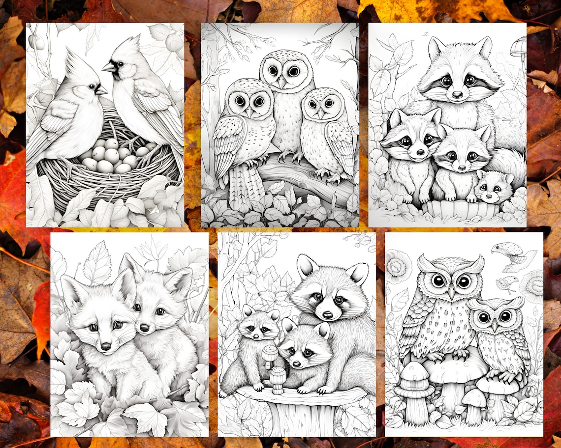 Woodland Animals Coloring Pages - Fall Coloring Pages, Grayscale ...