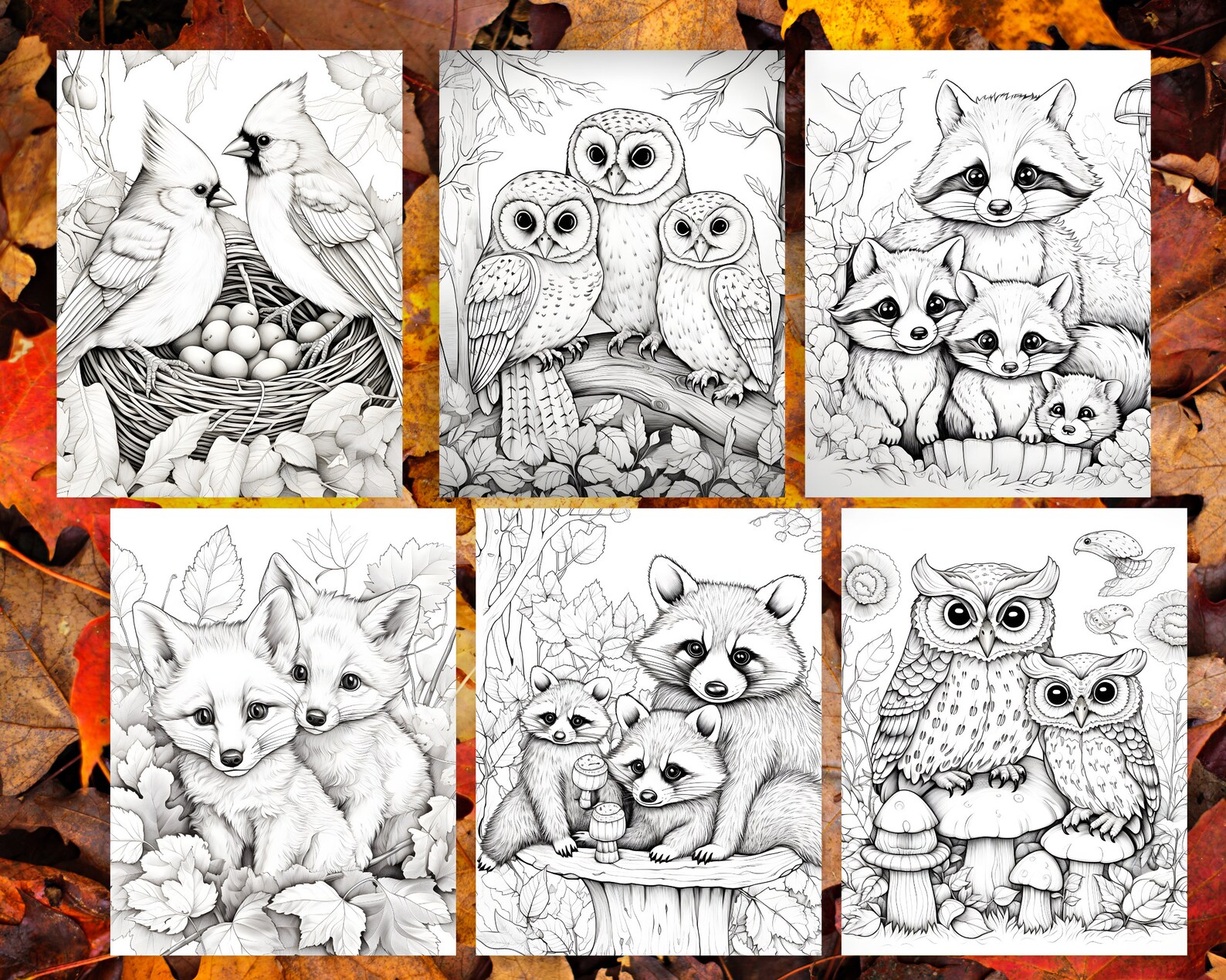 Woodland Animals Coloring Pages - Fall Coloring Pages, Grayscale ...