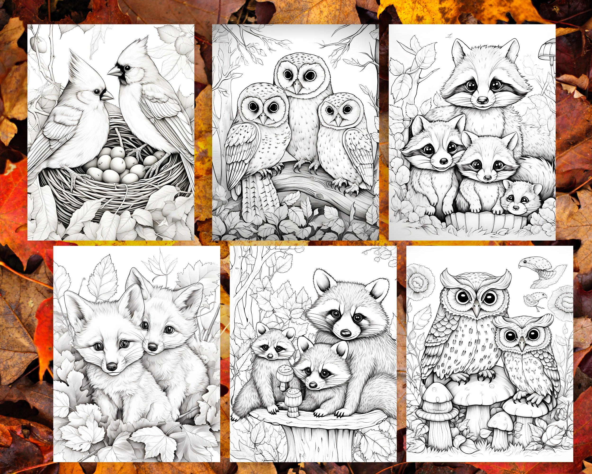 Woodland Animals Coloring Pages - Fall Coloring Pages, Grayscale ...