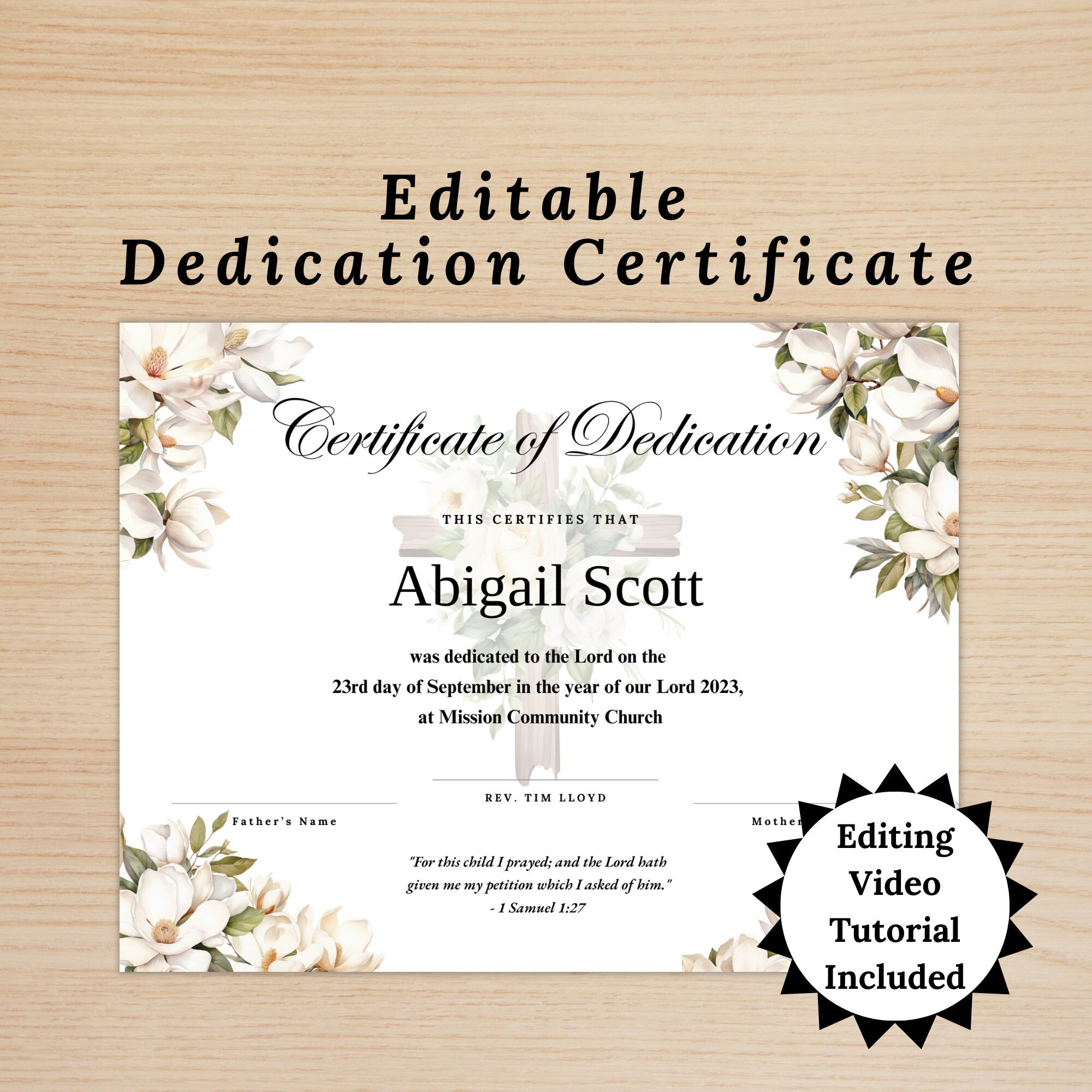 Church Dedication Certificate