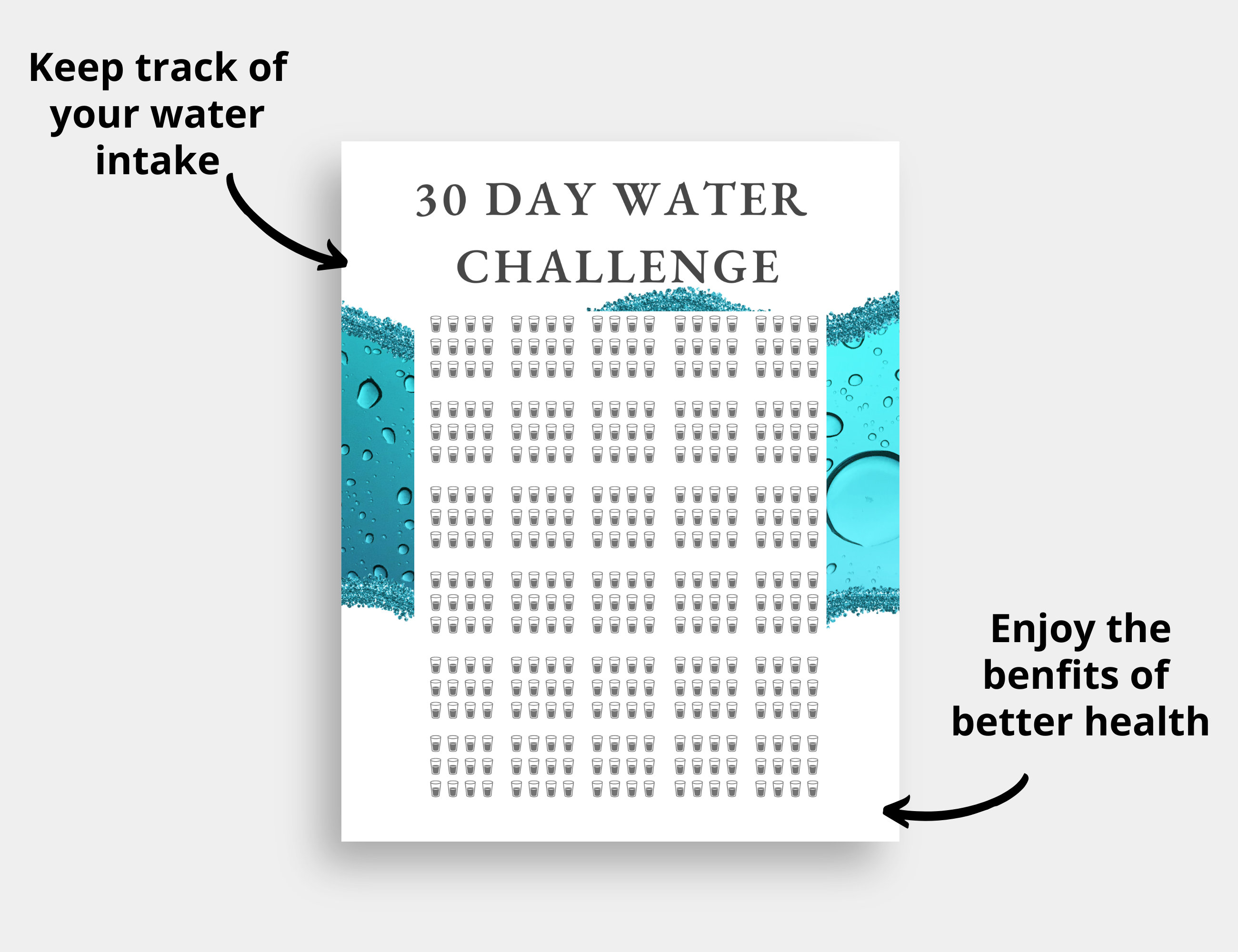 30 Day Water Challenge - Hydration Tracker, Water Challenge, Water ...