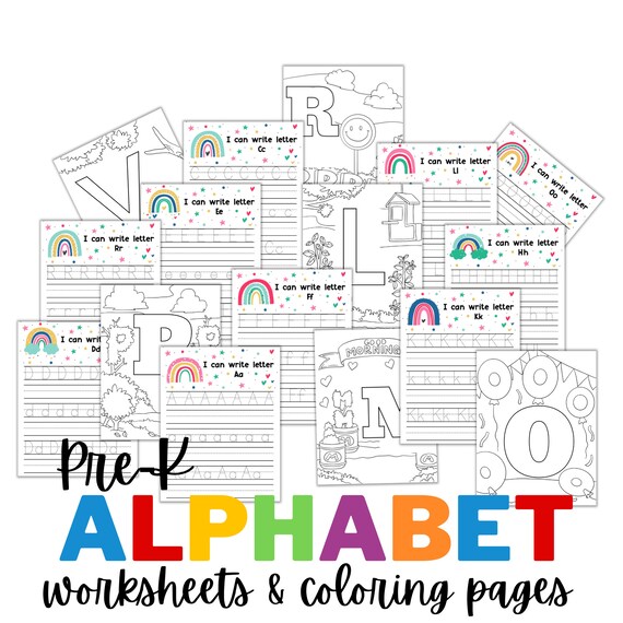 Pre-k Alphabet Practice & Coloring Sheets - Etsy