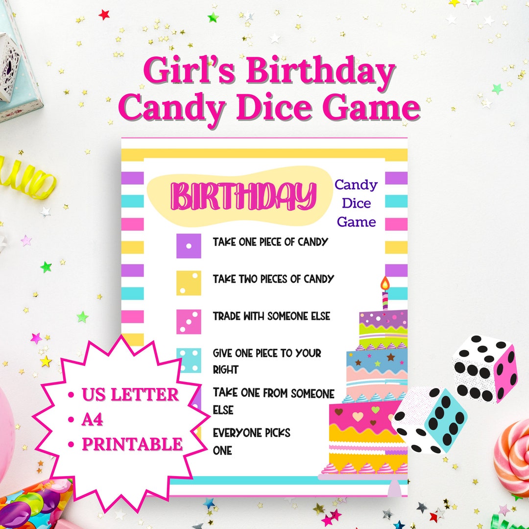 Girls Birthday Candy Dice Game - Birthday Party Game, Slumber Party ...