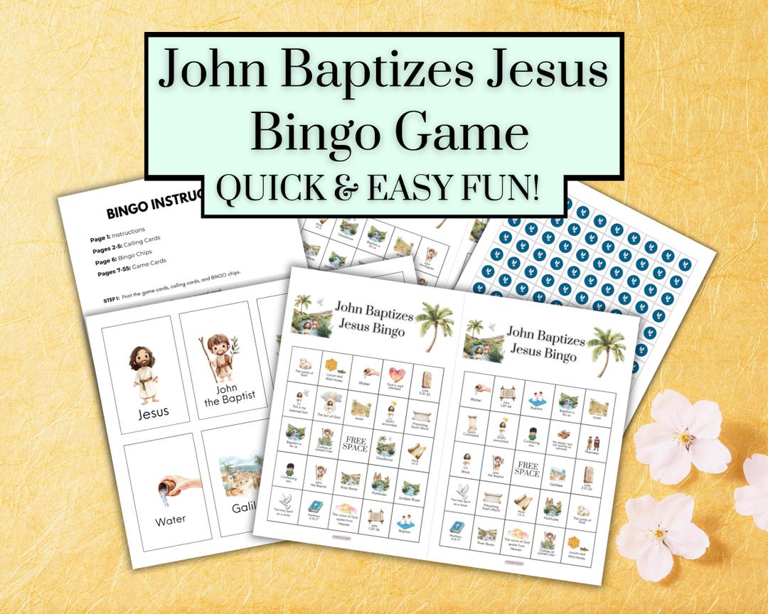 John Baptizes Jesus Printable Bingo Game, Bible Stories Bingo, Bible ...