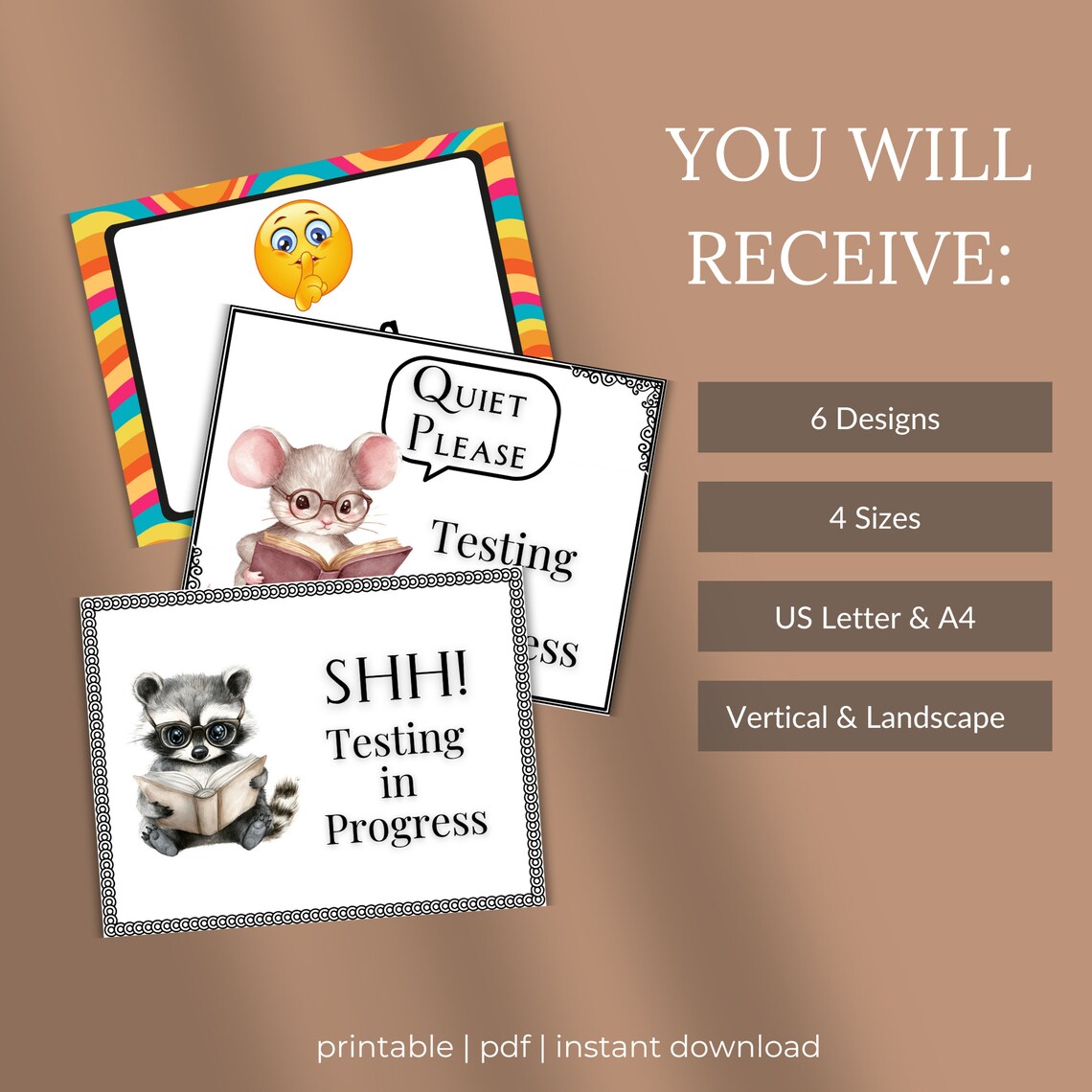 Set of 6 Printable Testing in Progress Basic Signs - Teacher Signs, ACT ...
