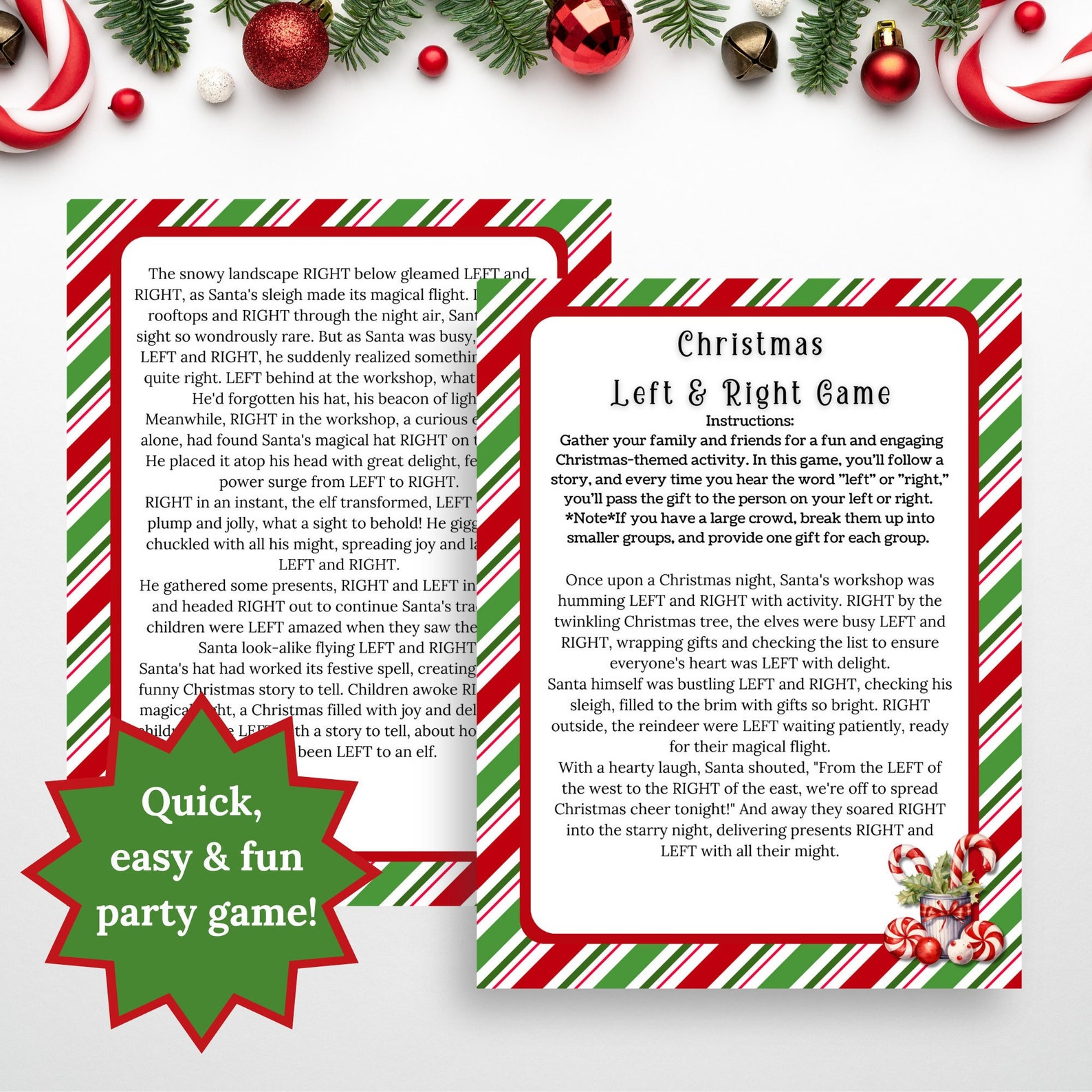 Christmas Left/right Party Game - Christmas Party Game, Left Right Game ...