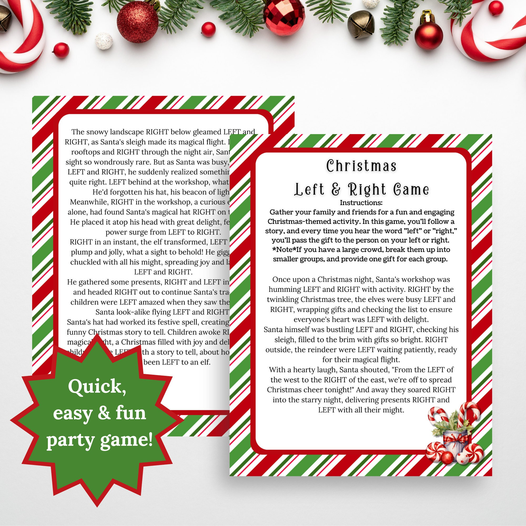 Christmas Left/right Party Game - Christmas Party Game, Left Right Game ...
